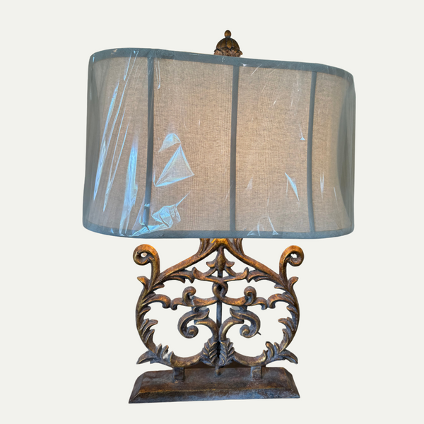 Gold Iron Scroll Lamp With Ivory Shade - RBR Interiors